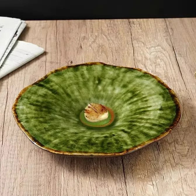 Green Swirl Ceramic Plate - Add a Touch of Nature