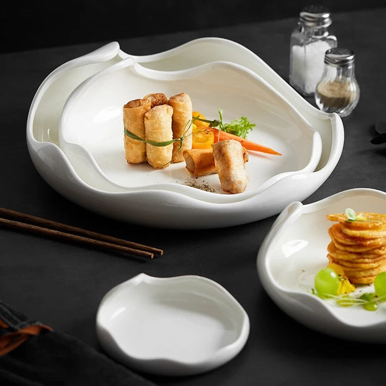 Organic White Ceramic Sharing Dish for Elegant Dining
