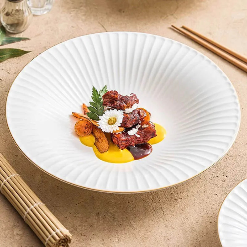 Radiant White Grooved Dish for Modern and Elegant Dining