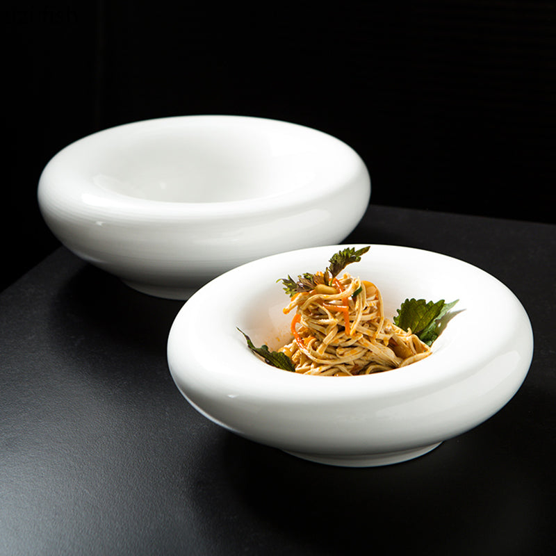 Modern Round Ceramic Donut-Shaped Bowl for Stylish Dining