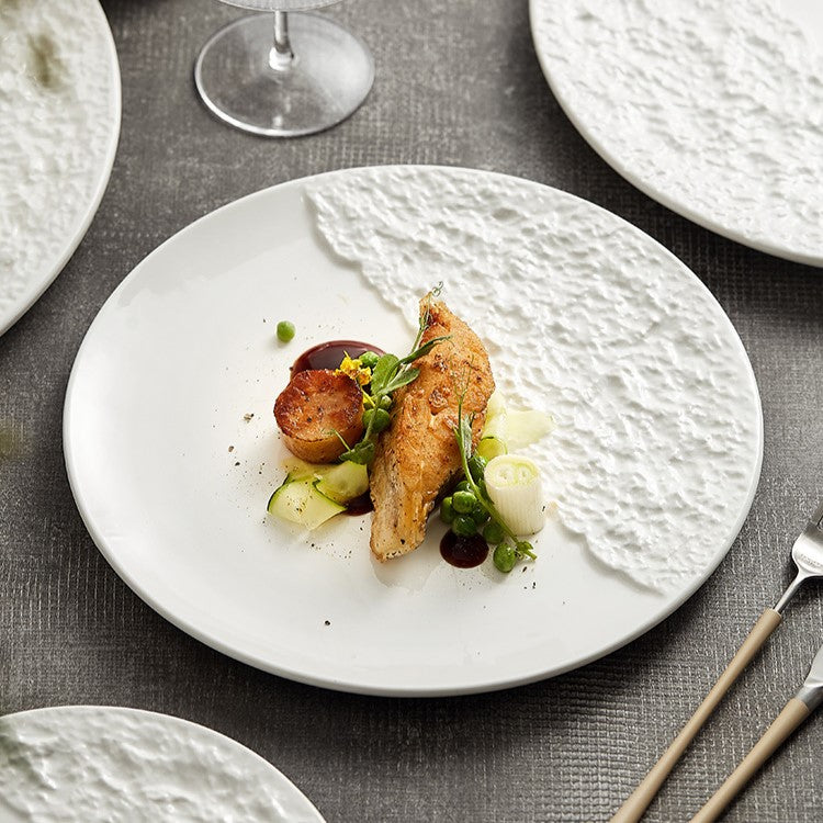 Elegant Round Ceramic Serving Plate with Unique Pattern