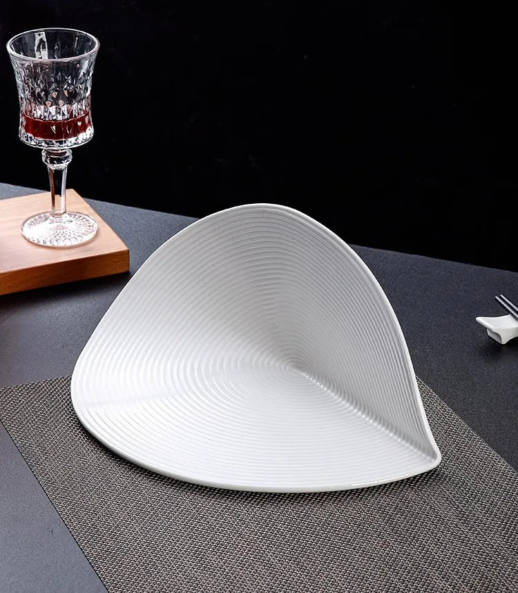 Stylish Triangular Grooved Ceramic Plate