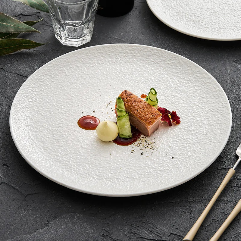 Textured Round Ceramic Plate for Stylish and Elegant Dining