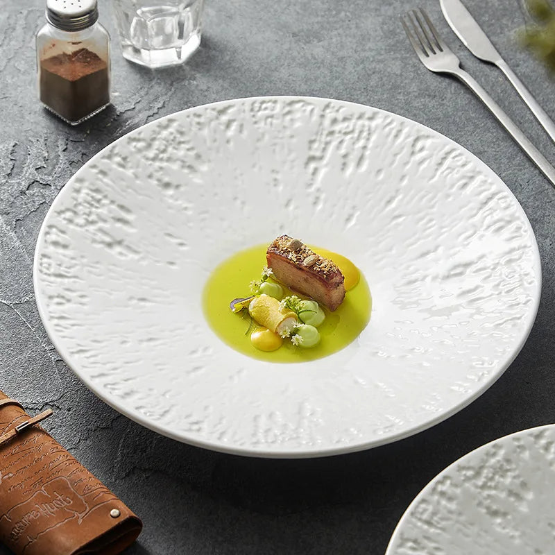 Textured White Artisan Plate for Elegant and Modern Dining